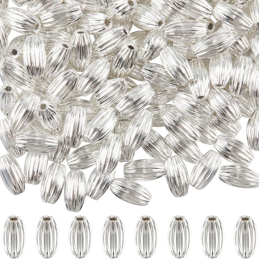 1 Box 150Pcs Rice Bead Brass Spacer Beads Bulk Silver Metal Tibetan ...