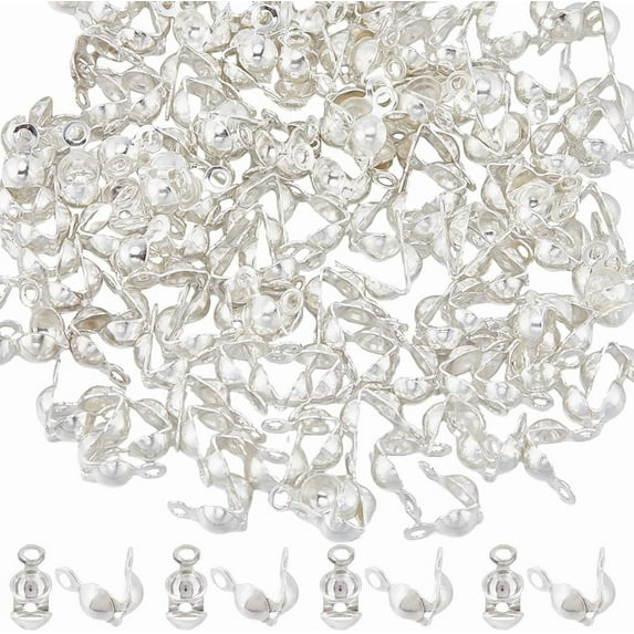 1 Box 150Pcs Stainless Steel Bead Tips Silver Tone Calotte Ends ...