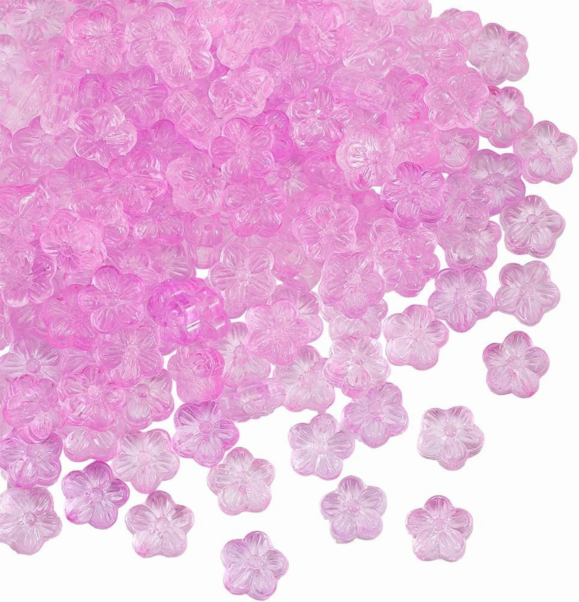1 Box 150Pcs Transparent Flower Beads Pink Flower Glass Beads Small ...