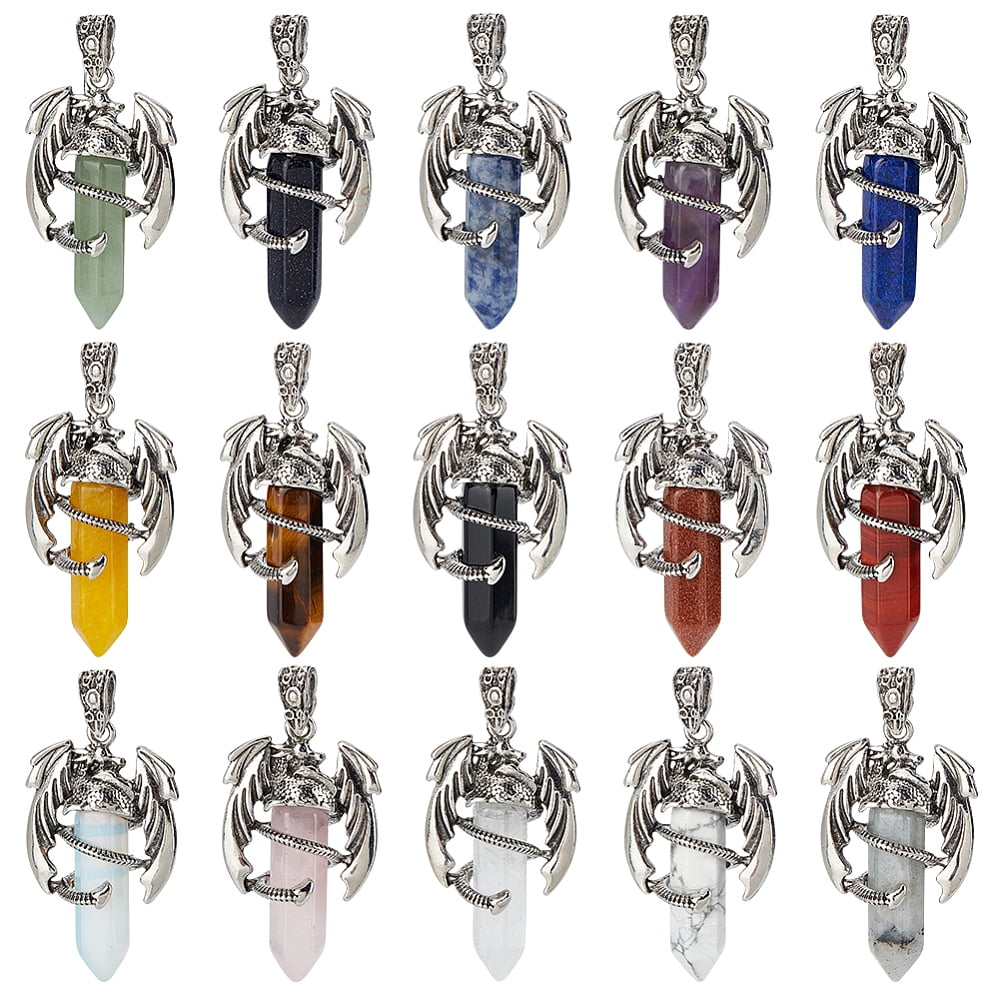 1 Box 15Pcs 15 Styles Natural & Mixed Gemstone Double Terminal Pointed ...