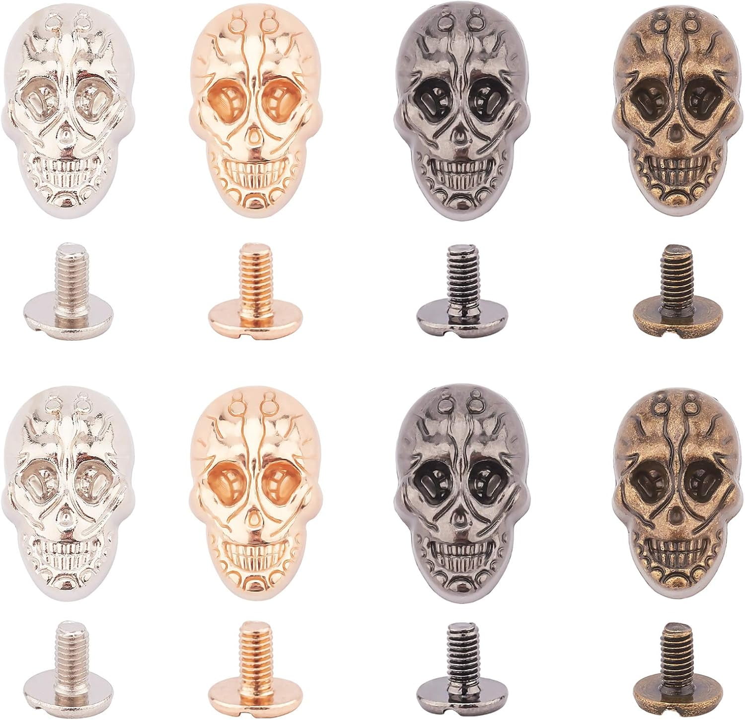 1 Box 16 Pcs 4 Color Punk Skull Head Alloy Rivets Screw Studs Rivets ...