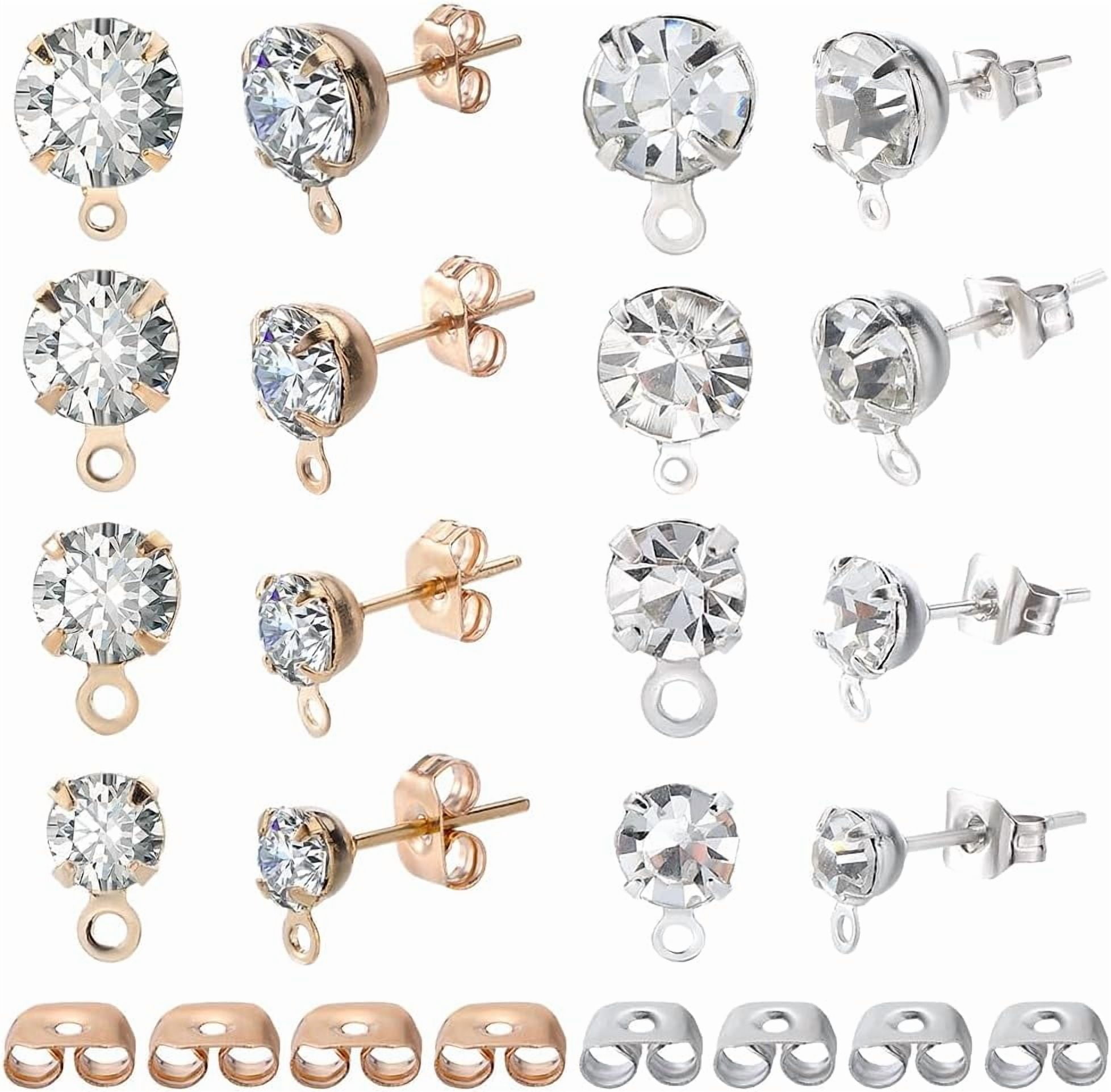 1 Box 160Pcs 4mm 5mm 6mm 8mm Rhinestone Earring Post Stud Earring with ...