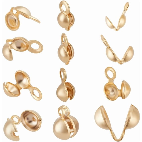 1 Box 160Pcs Bead Clasps 18K Gold Plated Brass 4 Sizes Bead Tips Knot ...