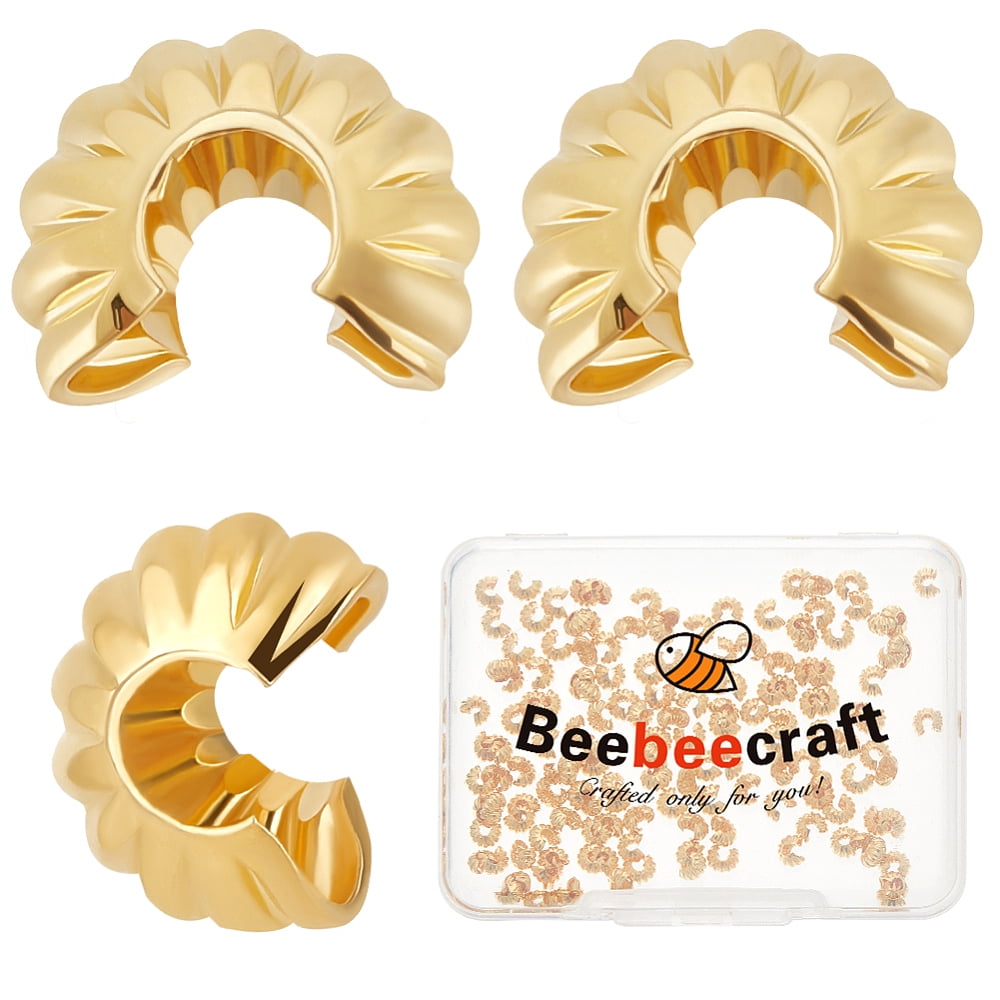 1 Box 160Pcs Crimp Bead Cover 18K Gold Plated Brass 4mm Half Round Open ...