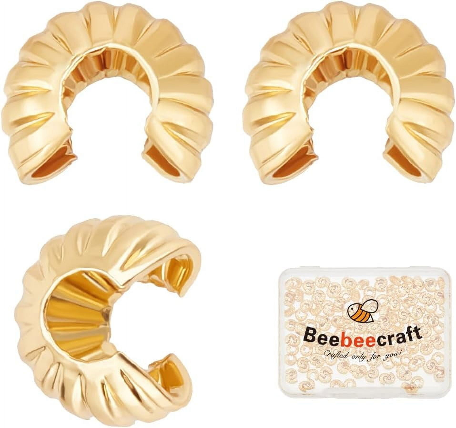 1 Box 160Pcs Crimp Bead Cover 5.5mm Real 18K Gold Plated Brass Half ...