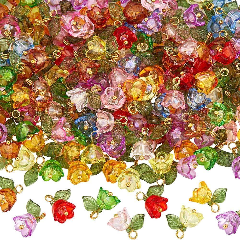 1 Box 160Pcs Floral Acrylic Charms Tulip Flower Charms Bulk Transparent ...