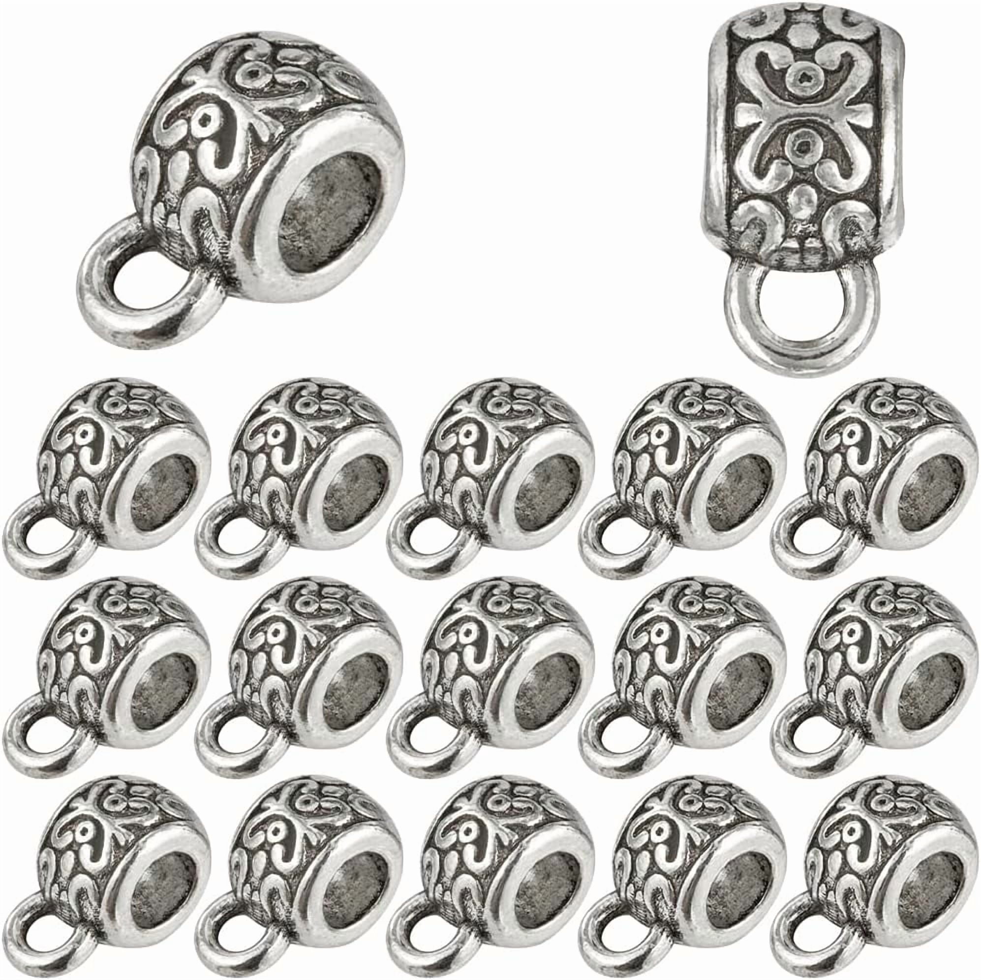 1 Box 160Pcs Round Bail Beads Silver Bail Tube Beads Bulk Alloy Small ...