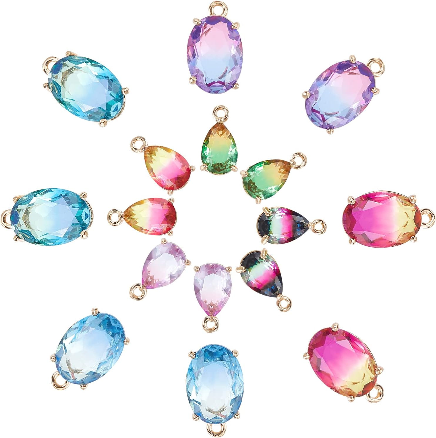 1 Box 16Pcs 2 Styles Crystal Teardrop Charms Transparent Oval Glass ...