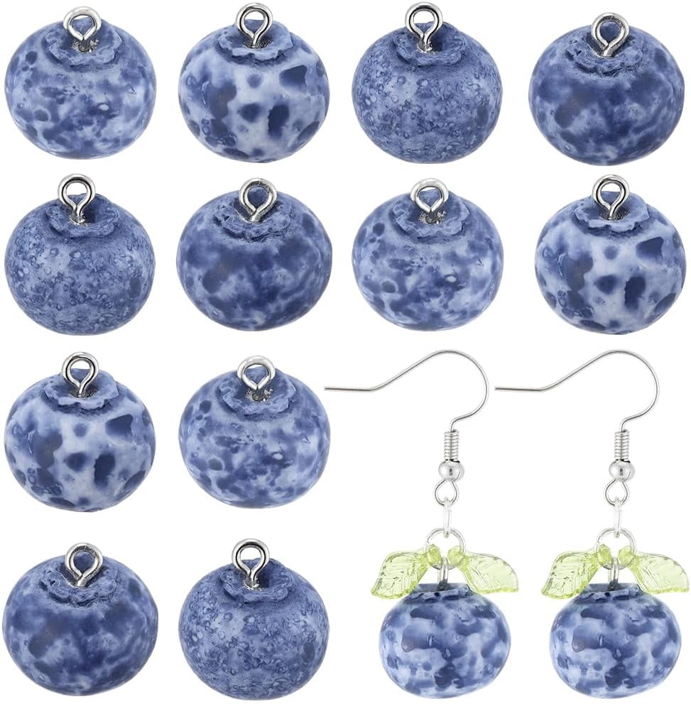 1 Box 16Pcs 3D Fruit Charm Blueberry Charms Resin Lifelike Blueberries ...