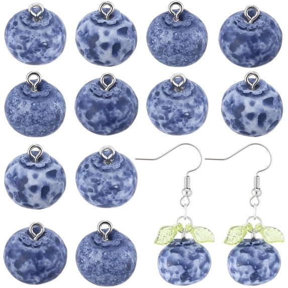 1 Box 16Pcs 3D Fruit Charm Blueberry Charms Resin Lifelike Blueberries ...