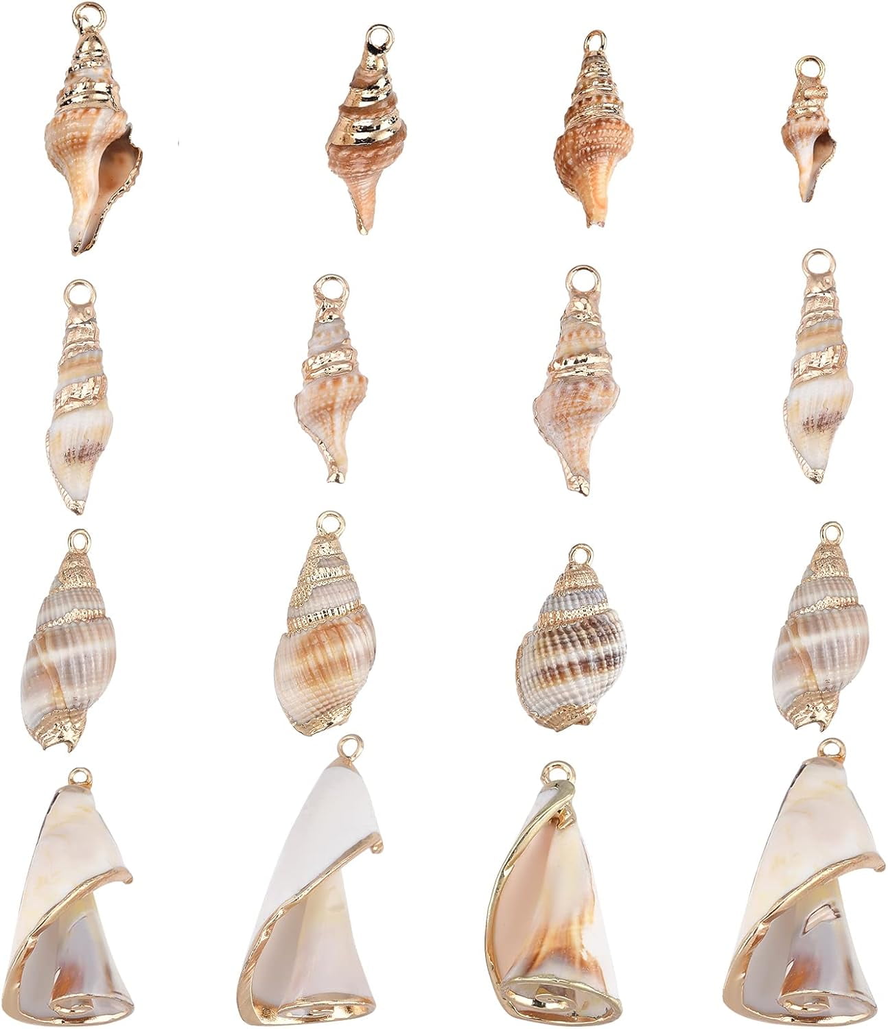 1 Box 16Pcs 4 Style Electroplate Spiral Seashells Craft Charms ...