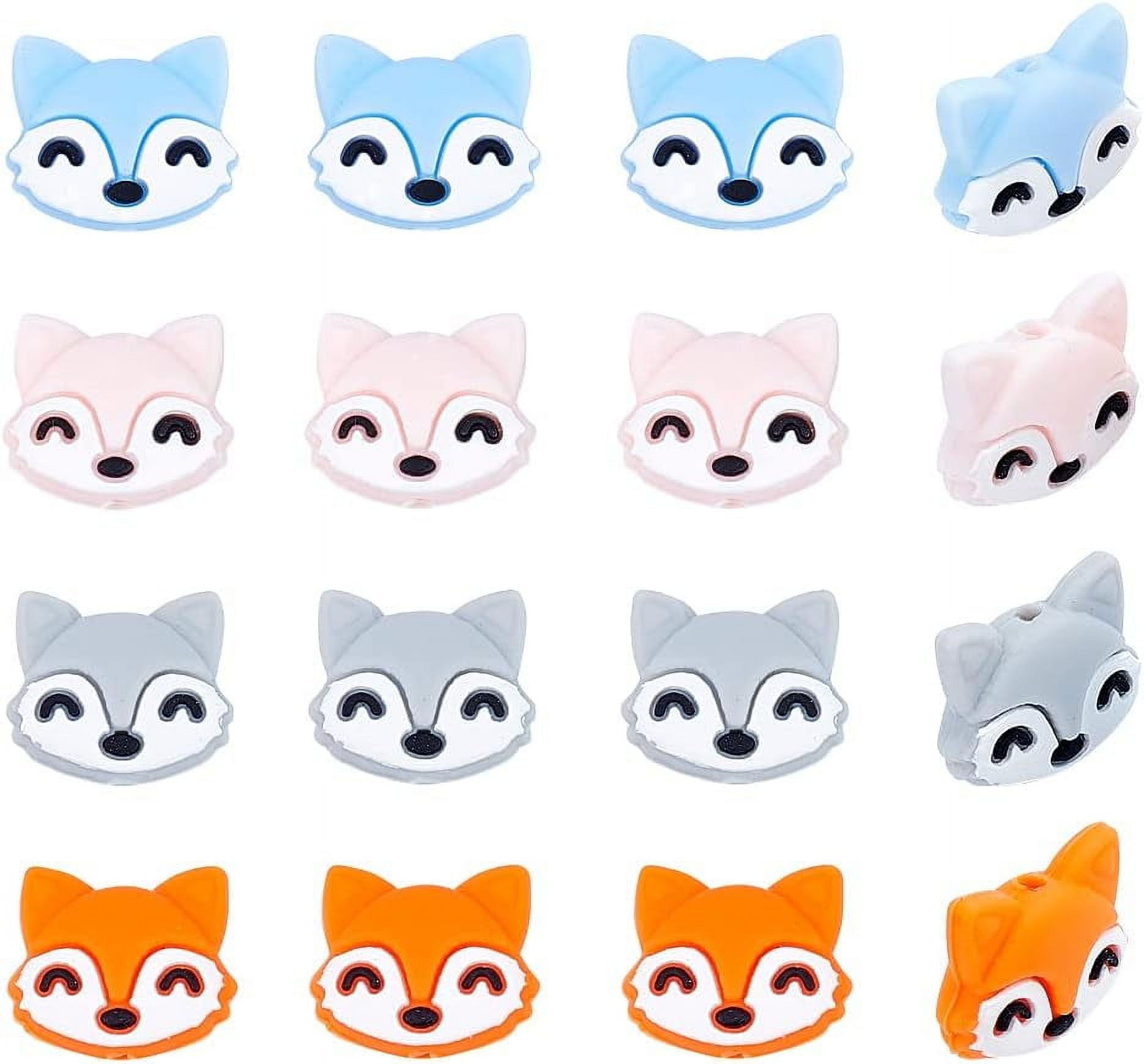 1 Box 16Pcs 4Color Fox Silicone Beads Creative Cartoon Fox Beads Animal ...