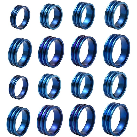 1 Box 16Pcs 8 Sizes Stainless Steel Ring Blanks Grooved Rings Blue ...