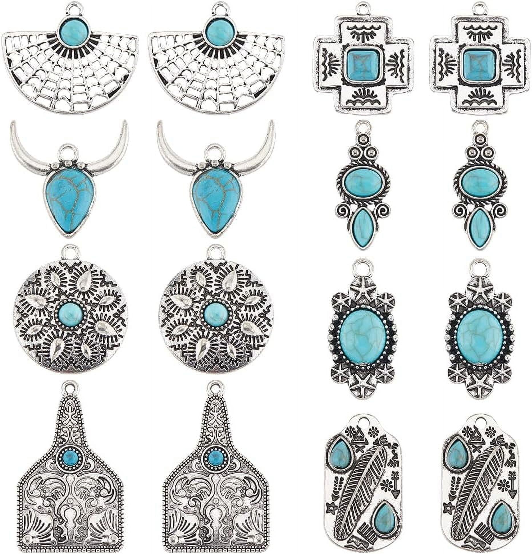 1 Box 16Pcs 8 Styles Silver Turquoise Charms Bulk Tibetan Style ...