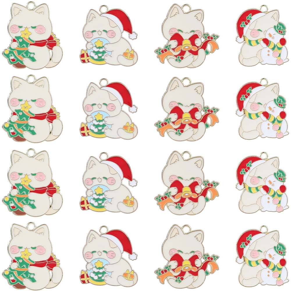 1 Box 16Pcs Christmas Cat Charms Enamel Cats Charm Bulk Alloy Colorful ...