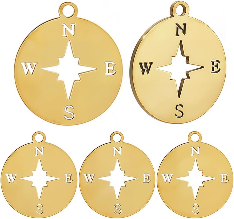 1 Box 16Pcs Compass Charms 18K Gold Plated 304 Stainless Steel Flat ...