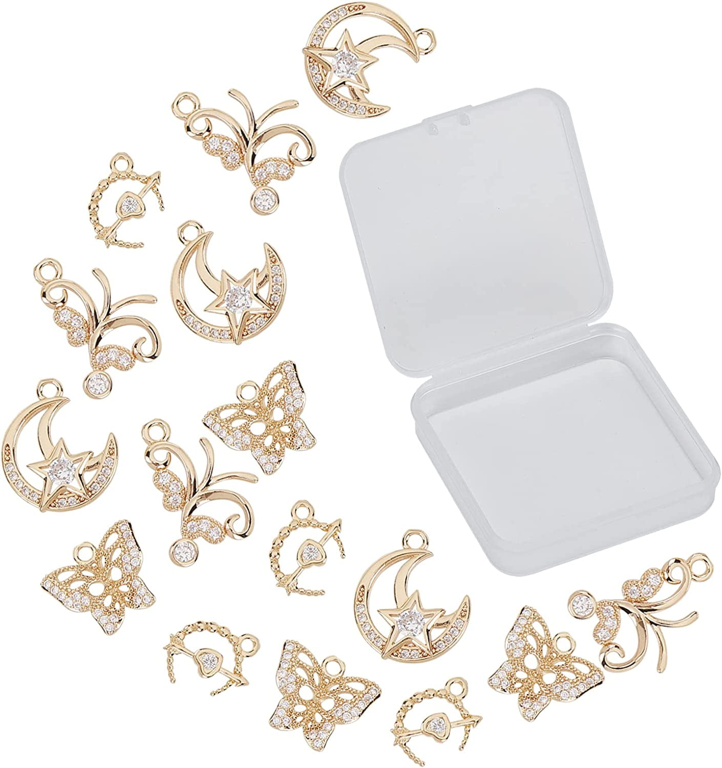 1 Box 16Pcs Cubic Zirconia Charms Christmas Micro Pave Rhinestone Charm ...