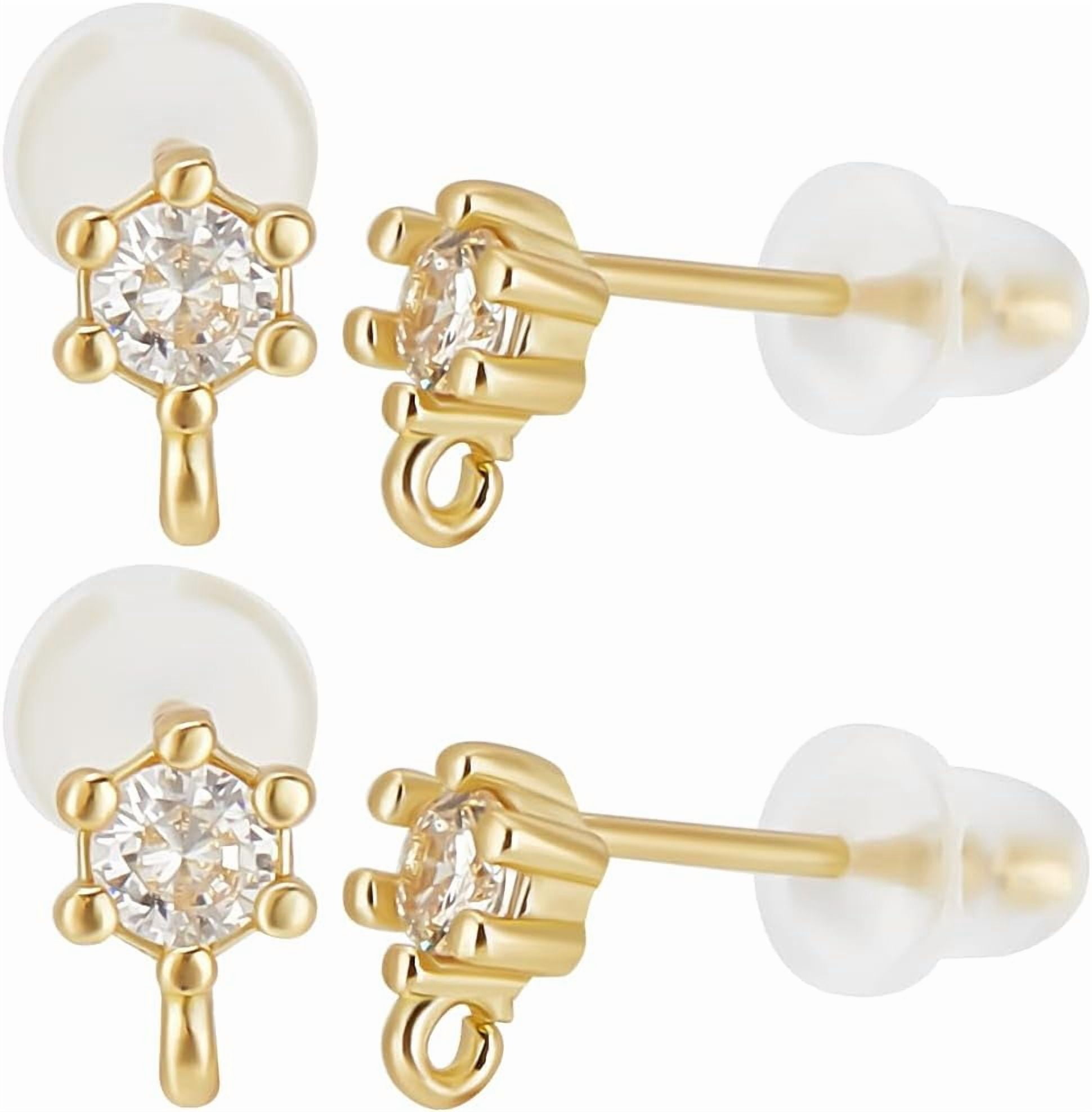 1 Box 16Pcs Cubic Zirconia Earring Findings 18K Gold Plated Stud Post ...