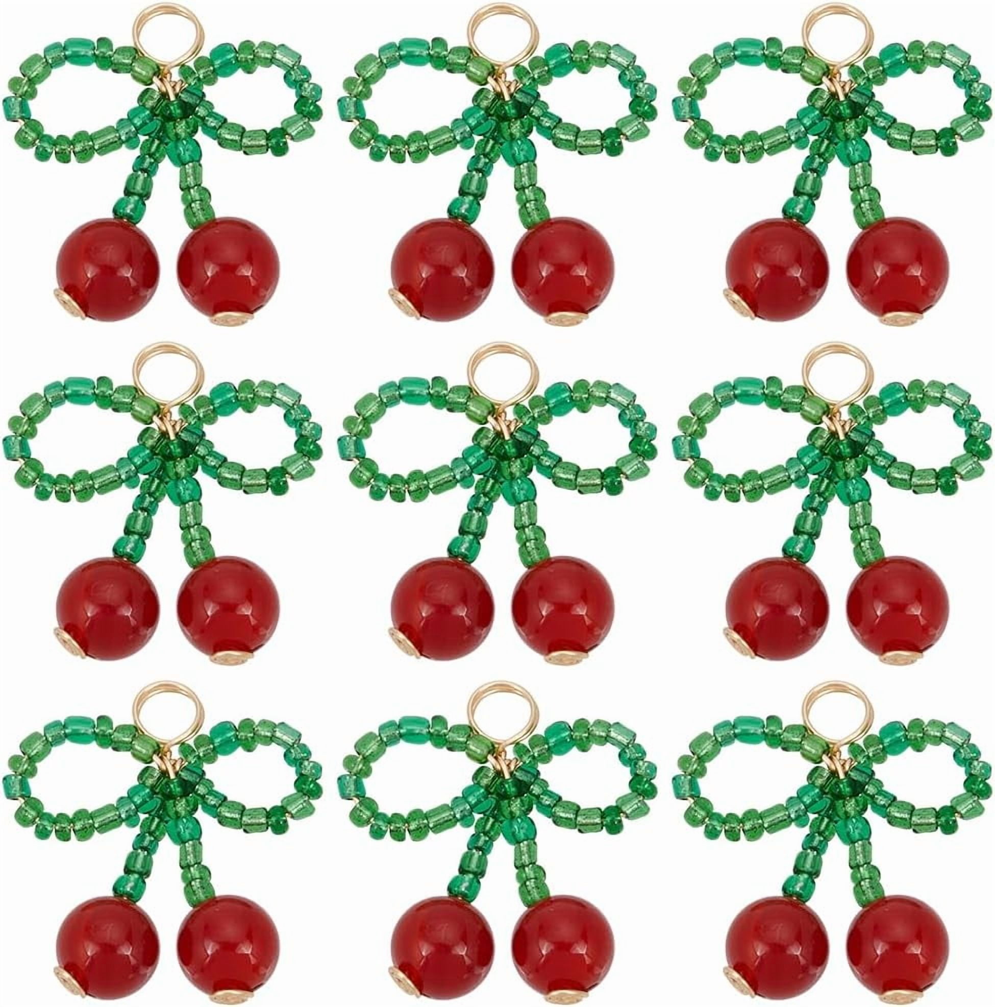 1 Box 16Pcs Glass Cherry Charms Red Cherries Charms Bulk Small Green ...
