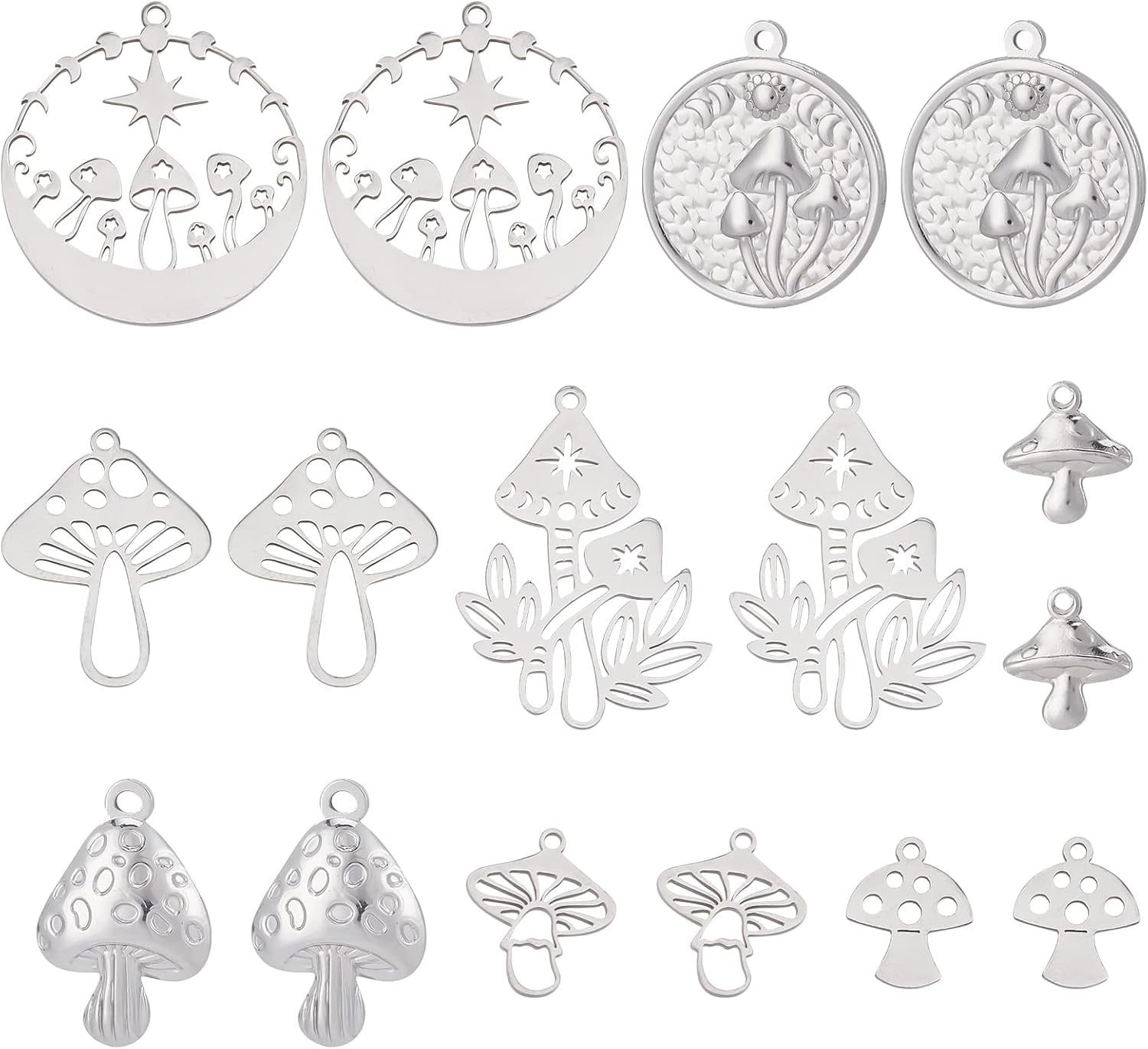 1 Box 16Pcs Mushroom Charms Stainless Steel Mushrooms Charms Tarot ...