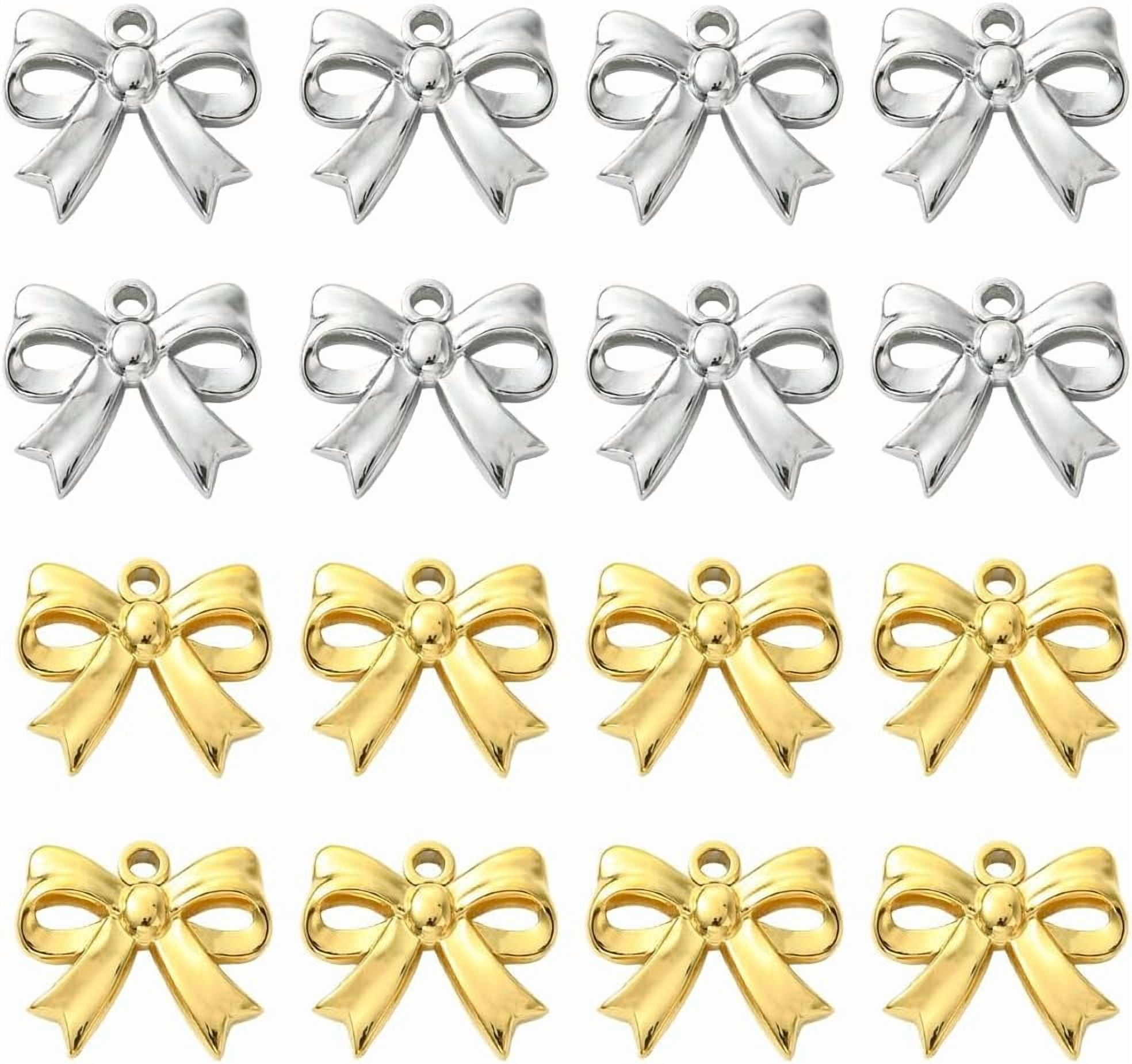 1 Box 16Pcs Real 18K Gold Plated Metal Bows Charms Silver Bowknot ...