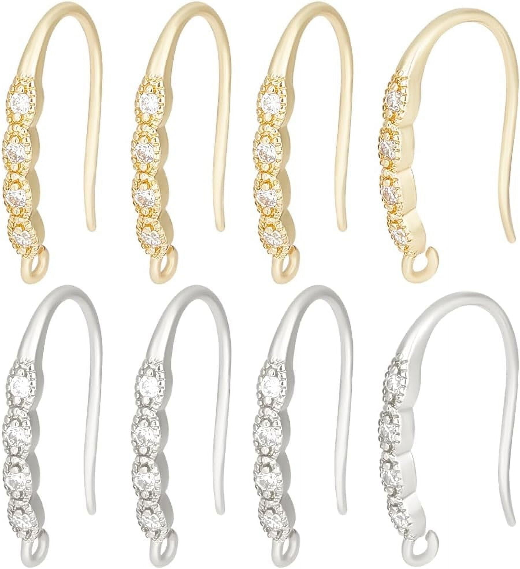 1 Box 16Pcs Rhinestone Ear Wires 18K Gold Plated Cubic Zirconia CZ French Earring Hooks with ...