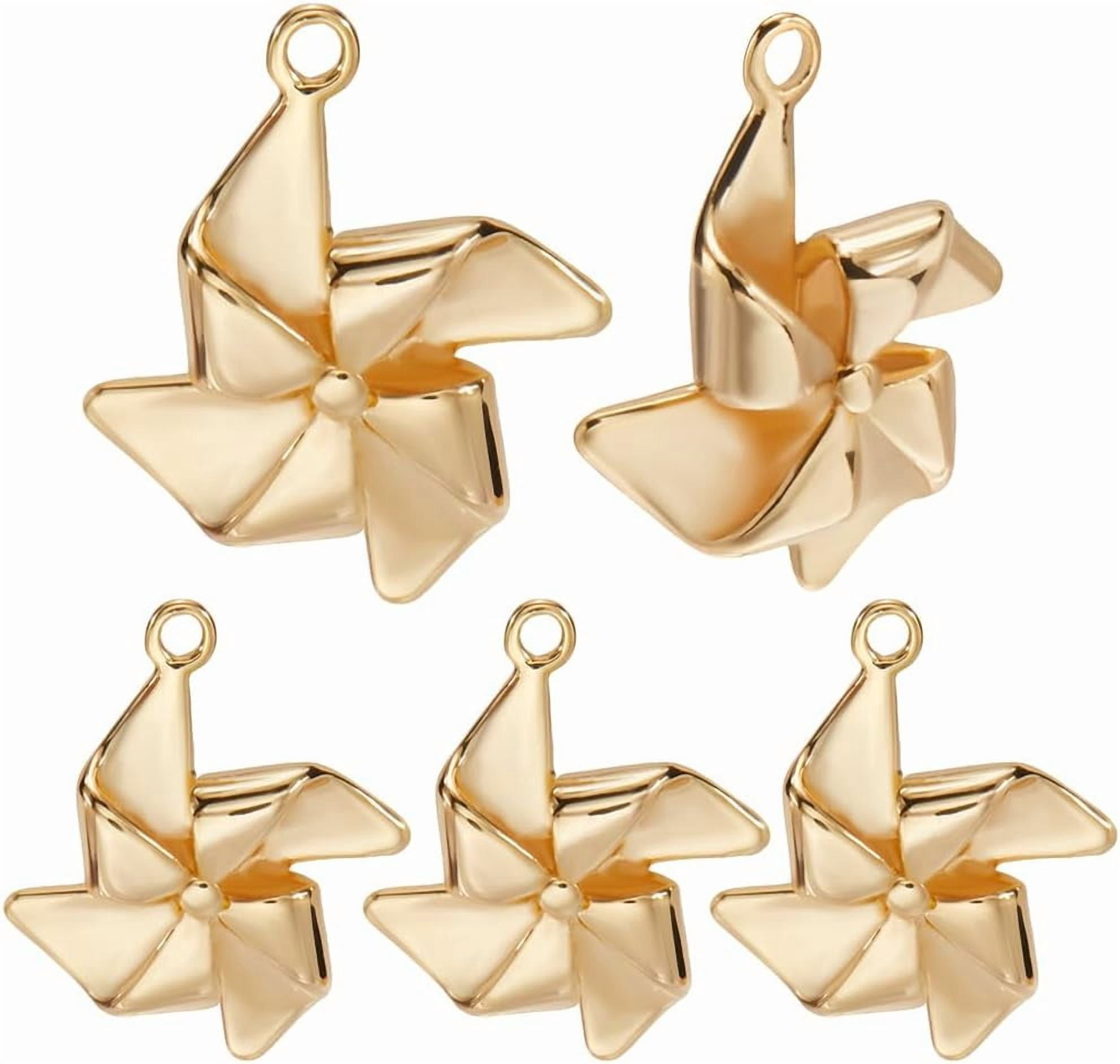 1 Box 16Pcs Windmill Charm 18K Gold Plated Brass Winnower Pinwheel ...