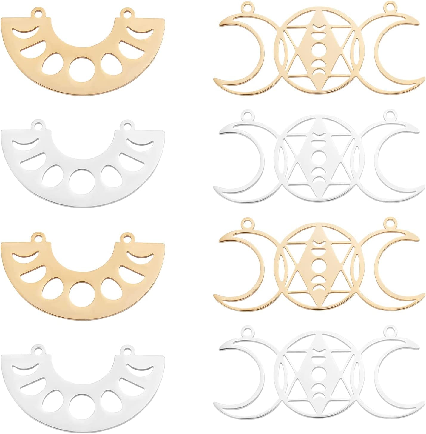 1 Box 16pcs 2 Styles Triple Moon Goddess Links Golden and Stainless ...