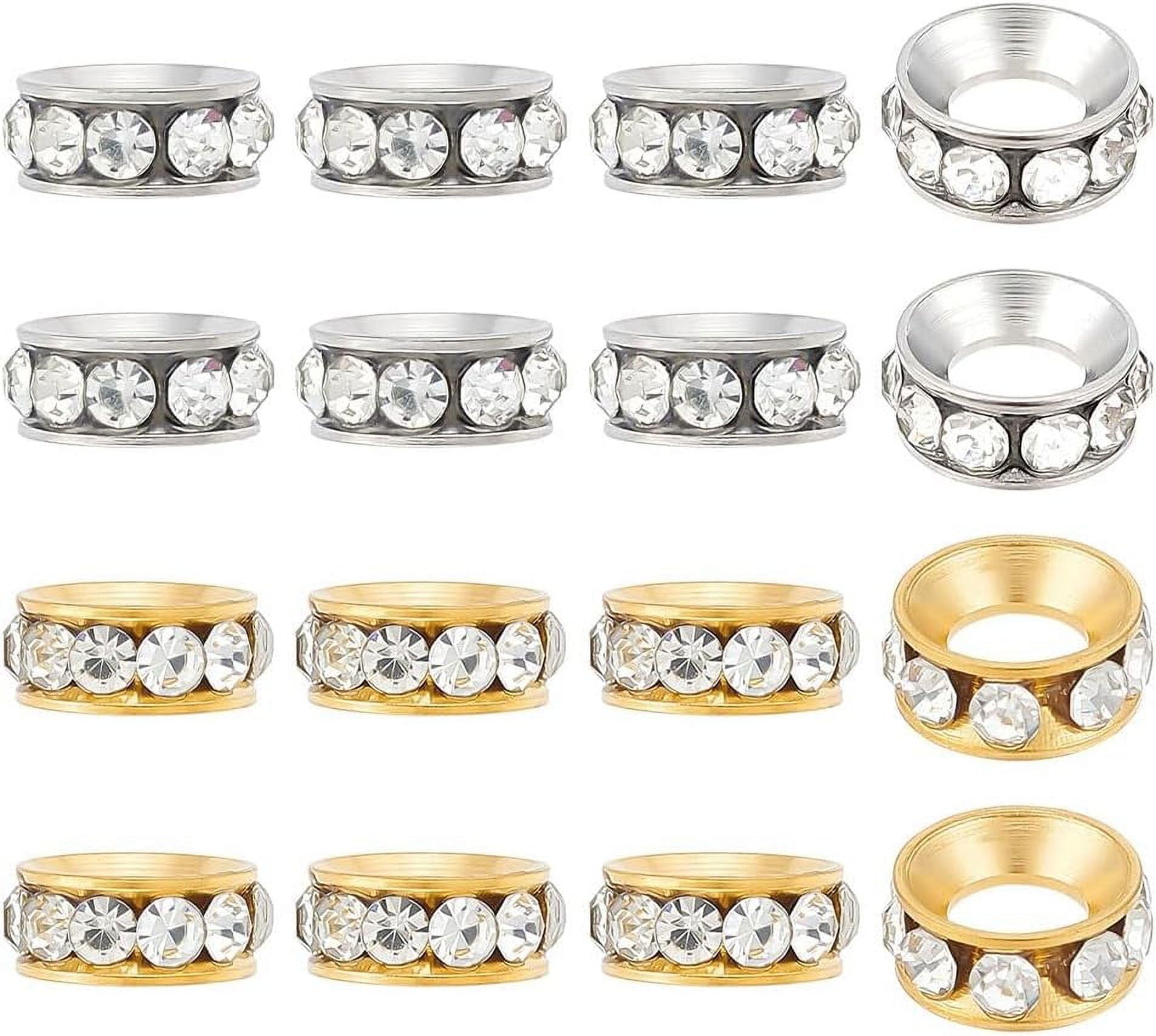 1 Box 16pcs Rondelle Spacer Beads Rhinestone Spacer Charm 201 Stainless ...