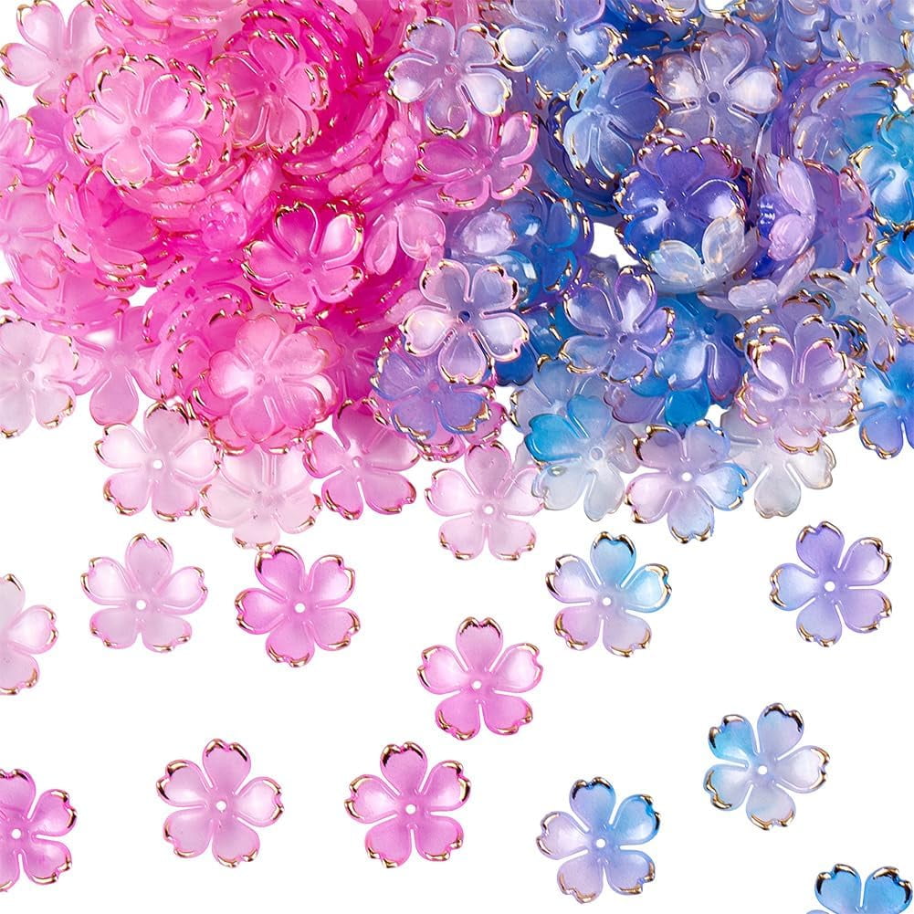 1 Box 180PCS Acrylic Flower Beads Caps with Hole Purple Pink 5 Petal ...