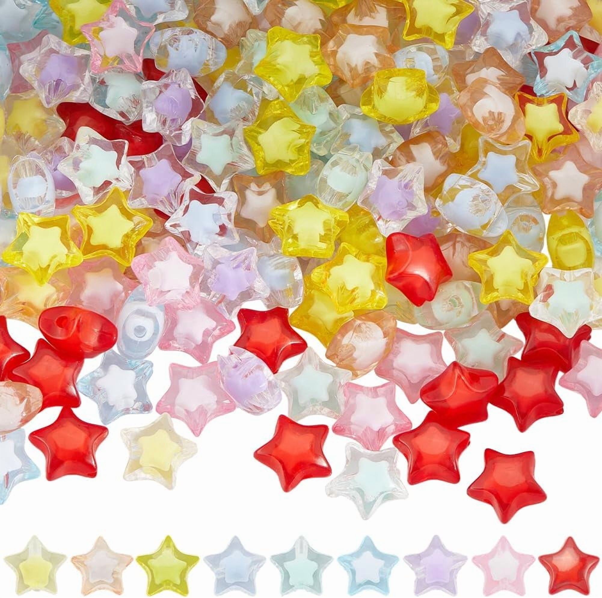1 Box 180Pcs 9 Colors Transparent Star Shape Acrylic Beads Aesthetic ...