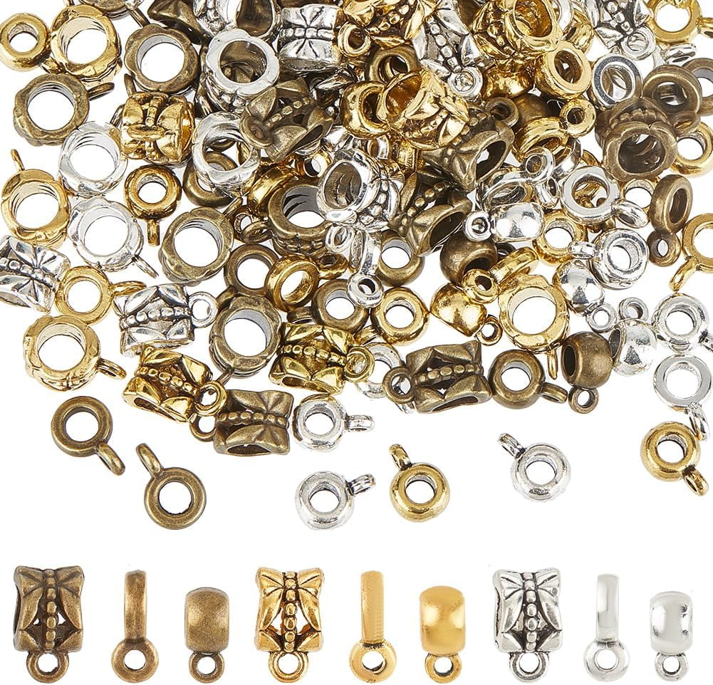 1 Box 180Pcs 9 Styles Bail Tube Beads Links Bail Bead Slide Charm Loop ...