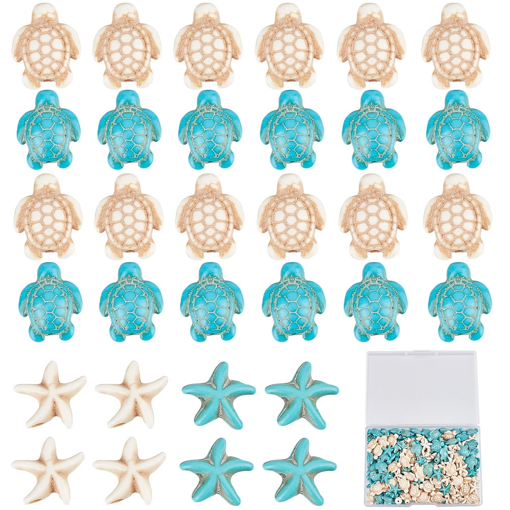 1 Box 180Pcs Turtle Beads Starfish Beads Bulk White Blue Turquoise ...