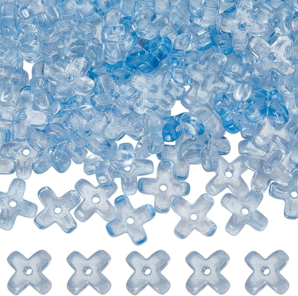 1 Box 180pcs Glass Flower Beads Clover Bead Light Sky Blue 4 Leaf ...