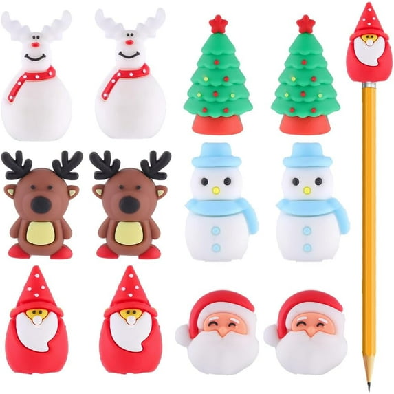 1 Box 18Pcs 6 Styles Christmas Pencil Toppers Cute Pencil Caps Soft ...