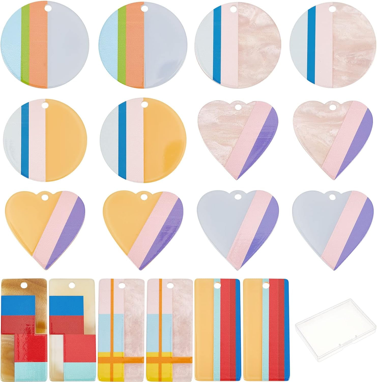 1 Box 18Pcs 9 Colorful Resin Charms Rectangle Heart Flat Round Patterns ...