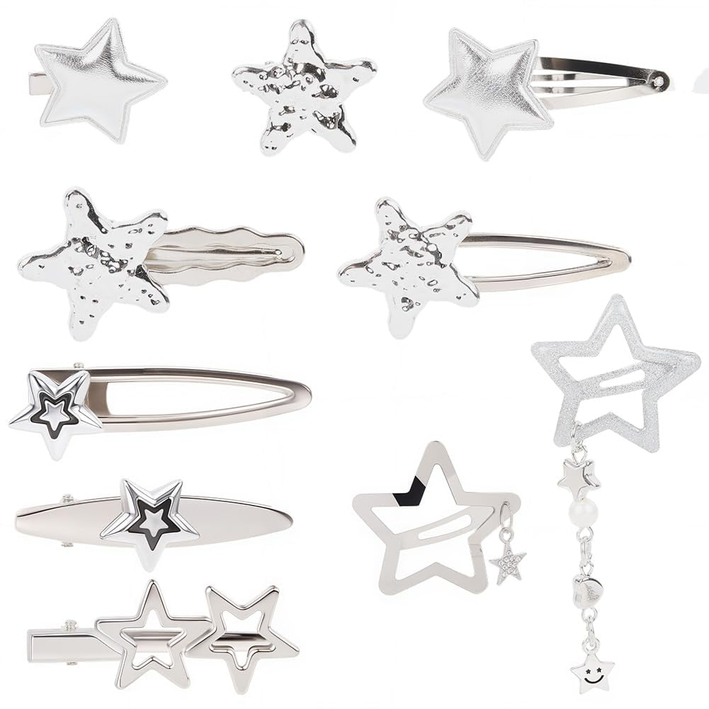 1 Box 18Pcs Star Hair Clips Silver Stars Barrettes Hair Snap Clips ...