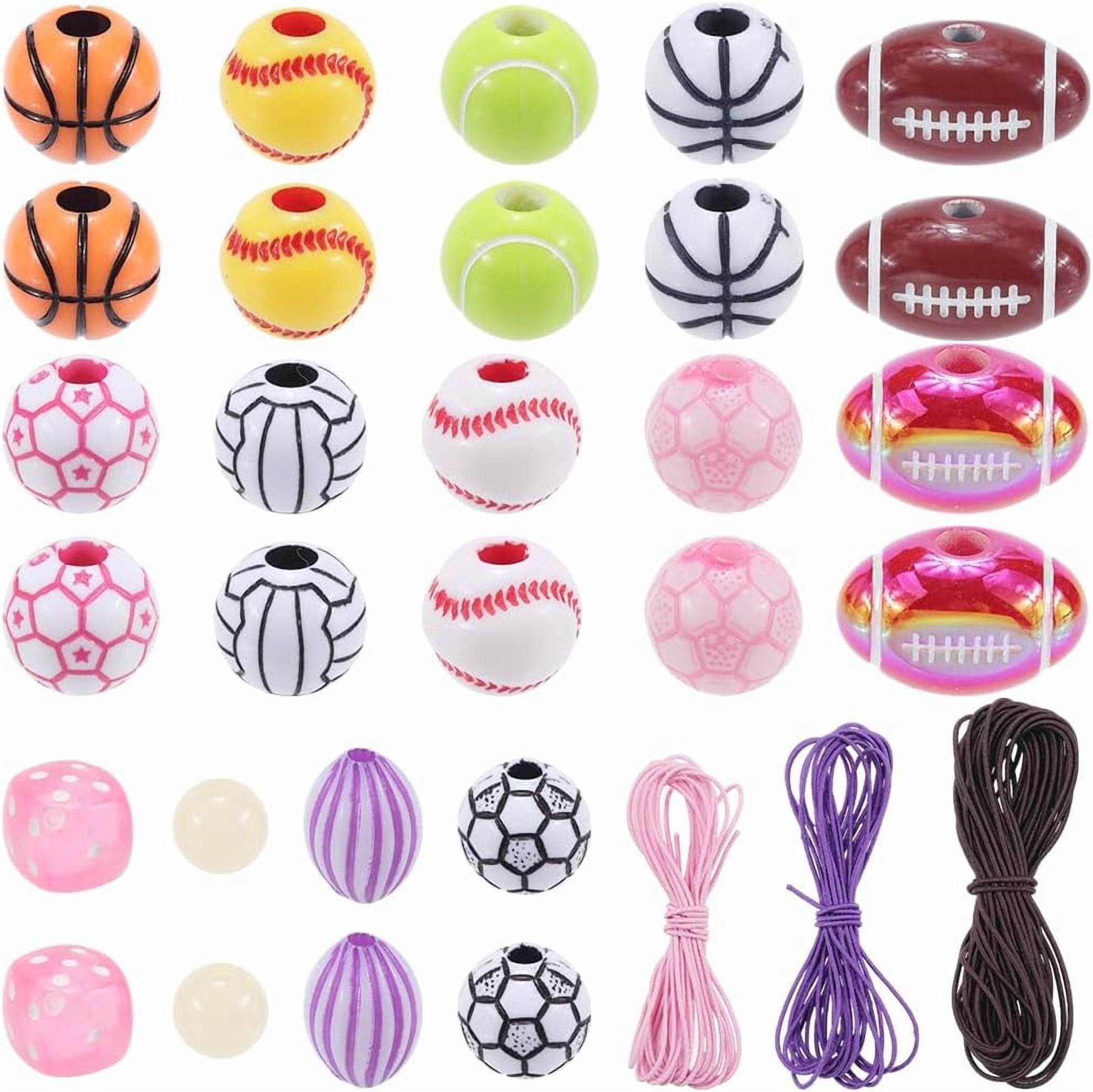 1 Box 192Pcs Acrylic Sports Bead Bracelet Kit Sports Pendant Beads ...