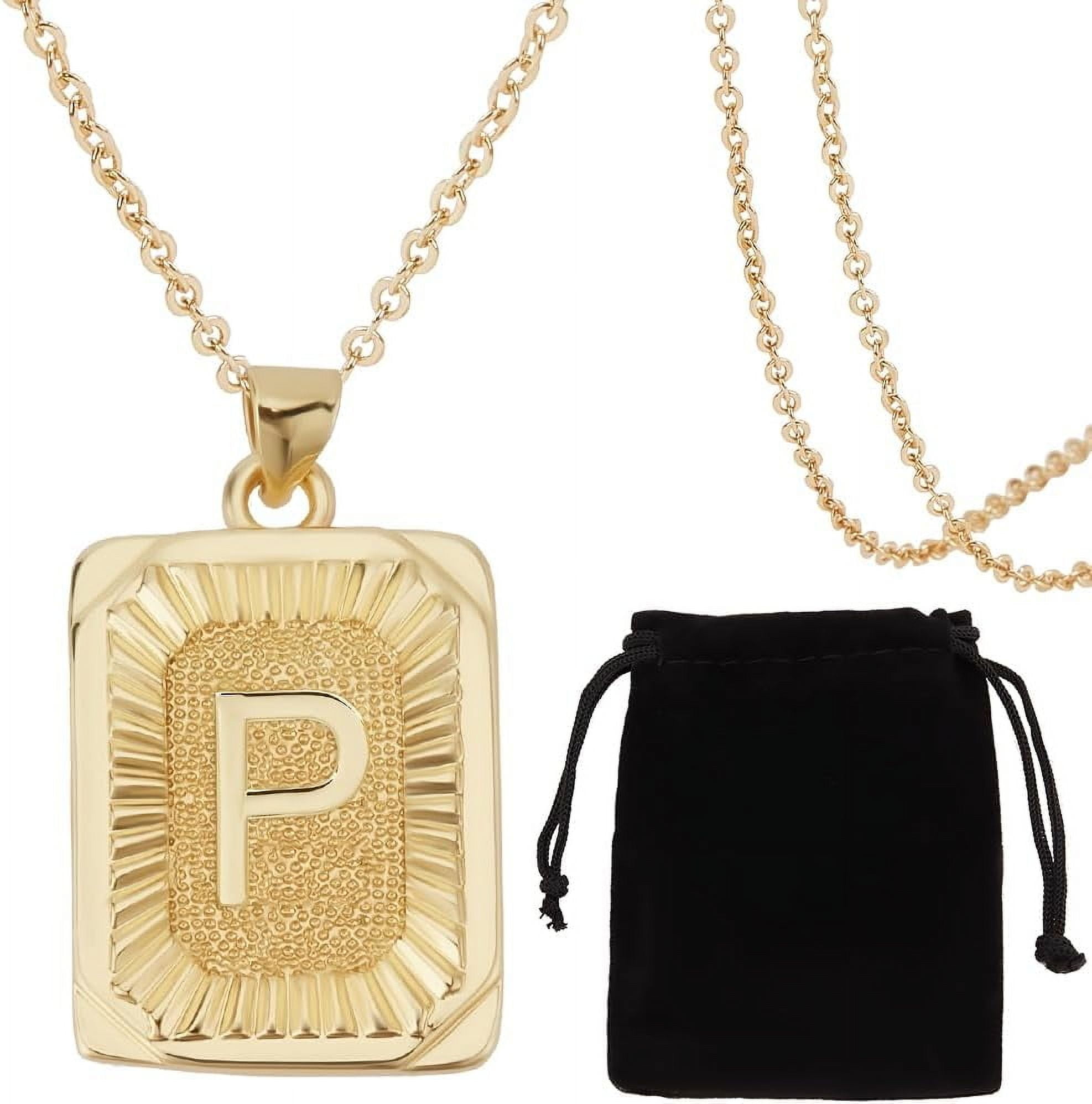 1 Box 1Pc Letter P Necklace 18K Gold Plated Brass with Rectangle Velvet ...