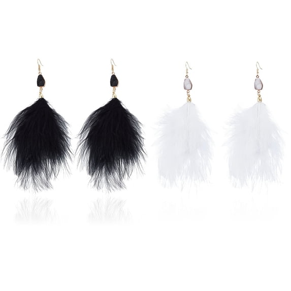 1 Box 2 Pairs 2 Colors Feather Long Dangle Earrings Gold Plated Alloy ...