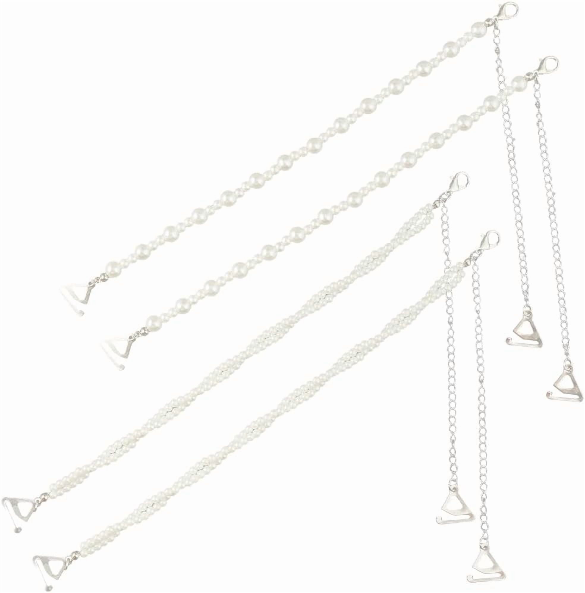 1 Box 2 Pairs 2 Styles White Pearl Bra Straps with Buckle Alloy Chain ...