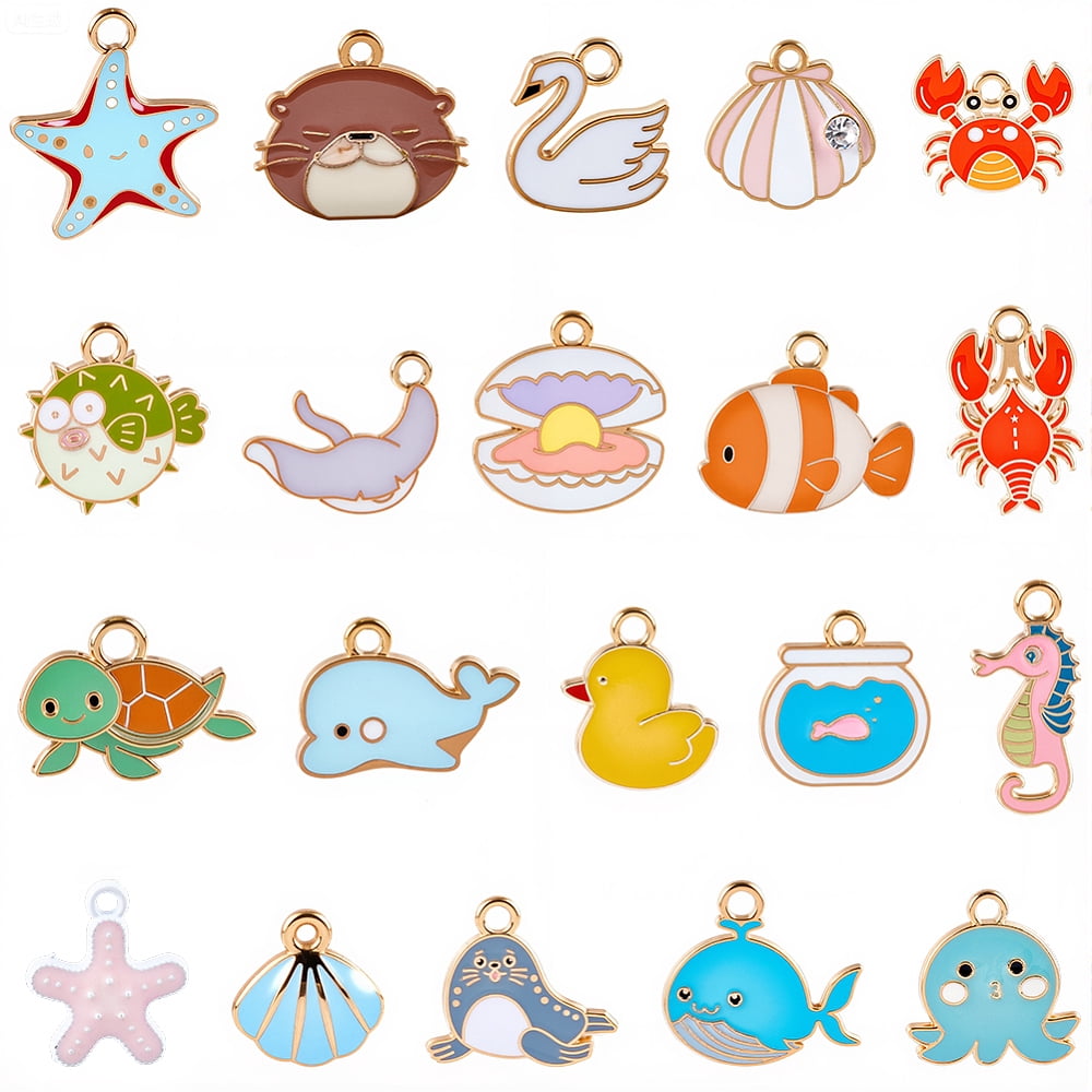 1 Box 20 Styles 80Pcs Assorted Ocean Charms Ocean Animal Charms Enamel ...