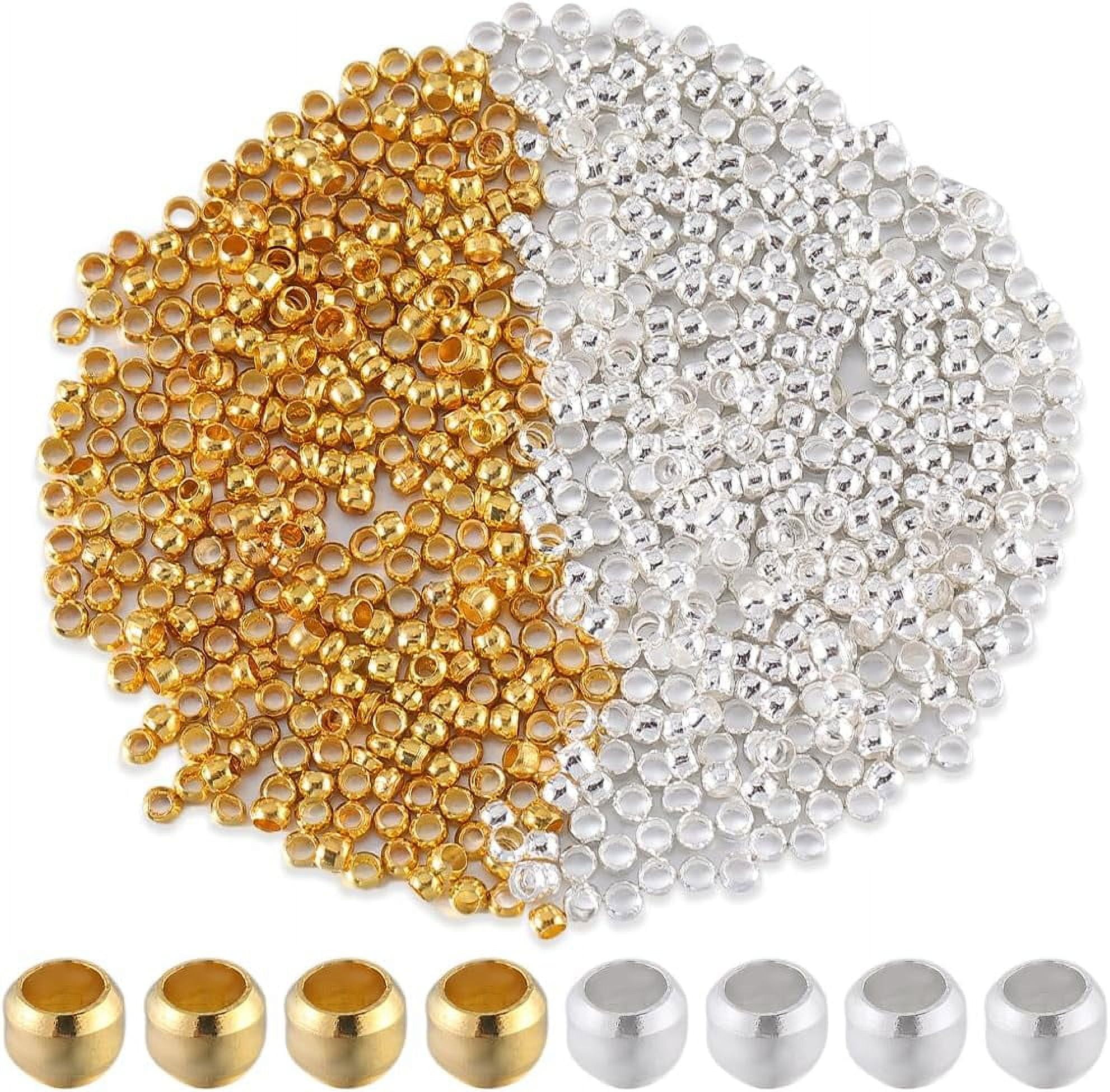 1 Box 2000Pcs 2mm Crimp Beads Metal Round Crimp Beads Gold Silver ...