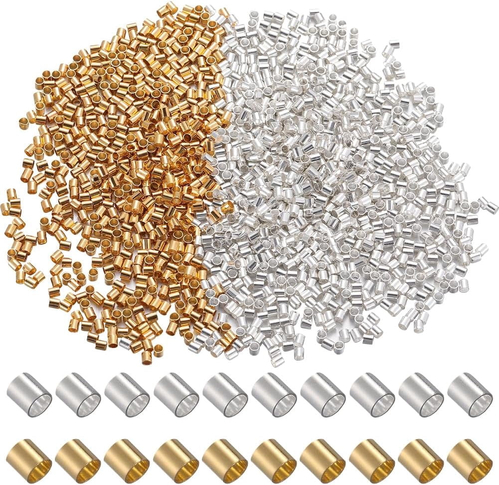 1 Box 2000Pcs Jewelry Crimp Tubes Silver Crimp Beads Gold Brass Unifor ...
