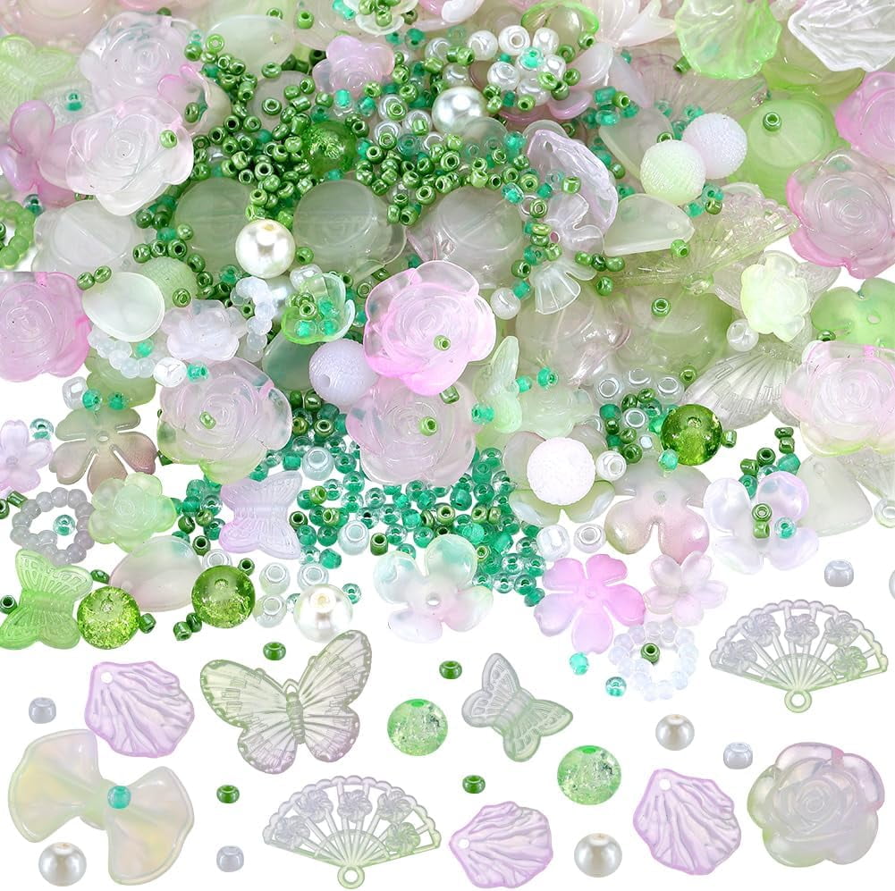 1 Box 200G Acrylic Green Assorted Beads Aesthetic Bead Kits 2mm 4mm 8mm ...