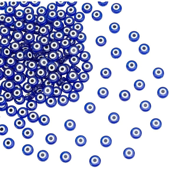 1 Box 200PCS 10.5MM Blue Flat Round Beads with Holes Acrylic Handmade ...