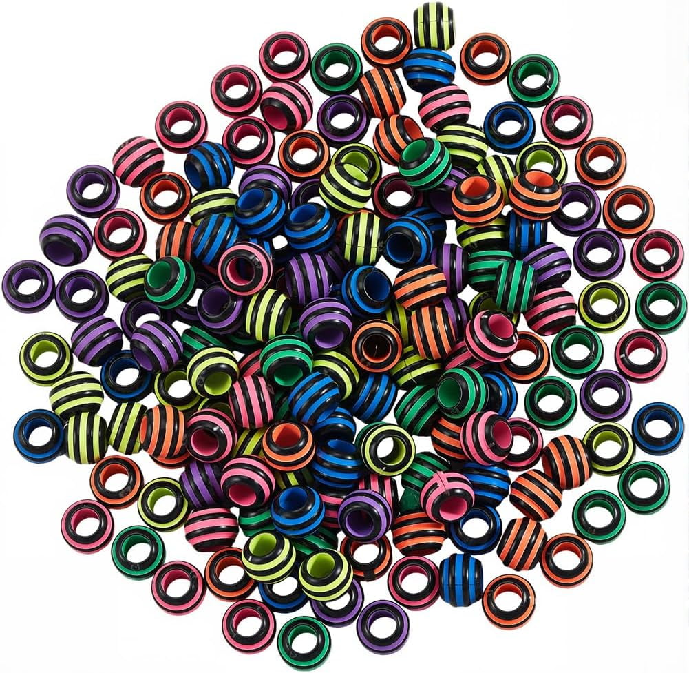 1 Box 200PCS 9.5MM Acrylic Striped Beads with Large Holes Pink Green ...