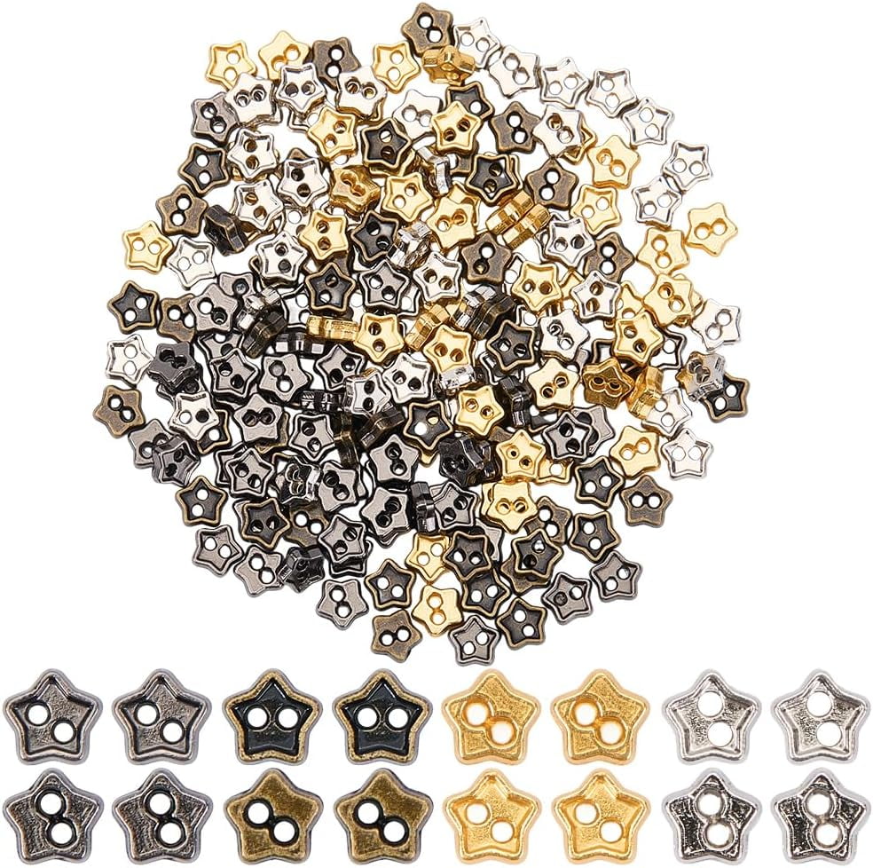 1 Box 200PCS Alloy Two Hole Mini Star Shaped Buttons Multiple Gold ...