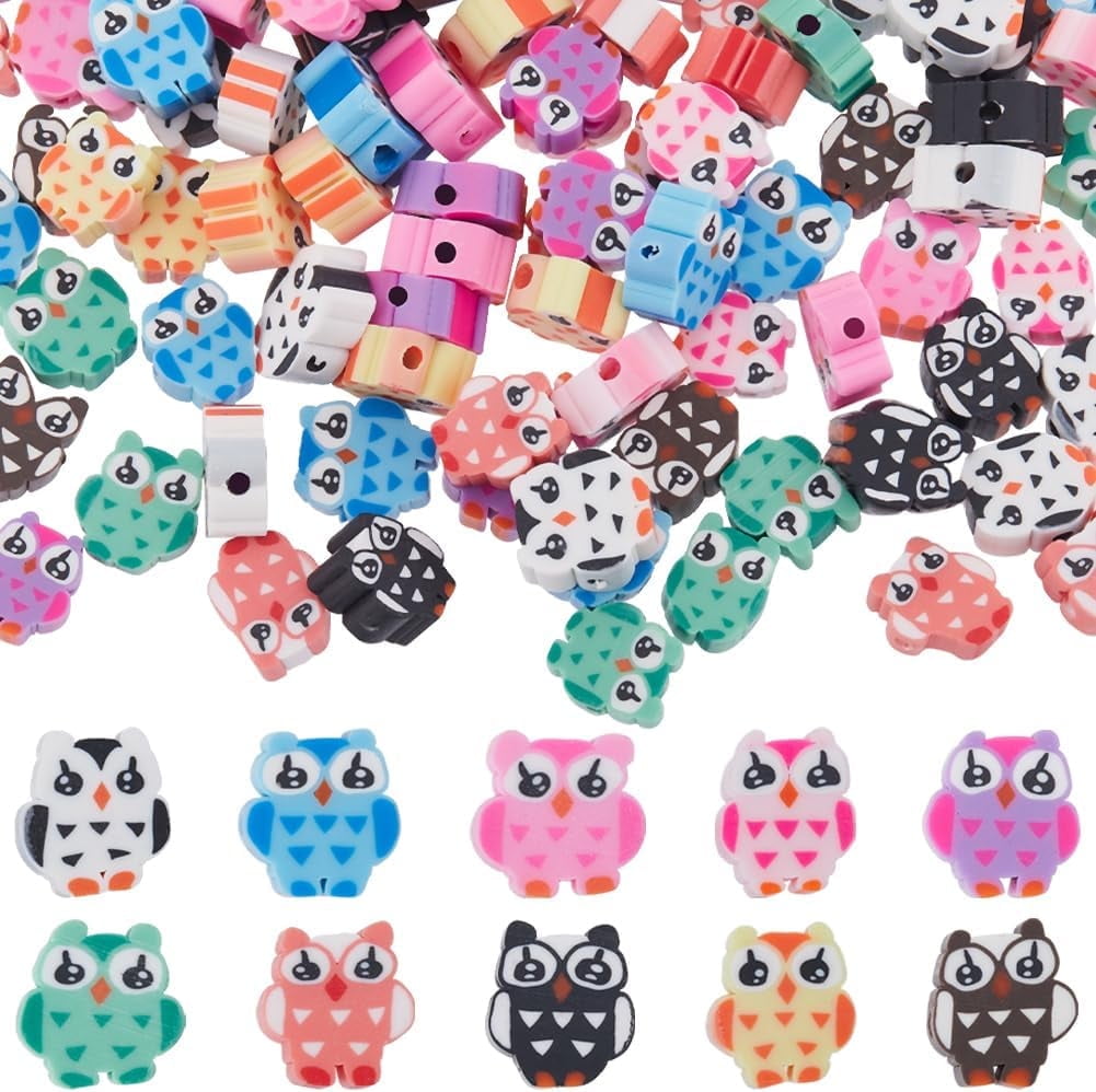 1 Box 200Pcs 10 Colors Owl Bead Polymer Clay Beads Bulk Soft Colorful ...