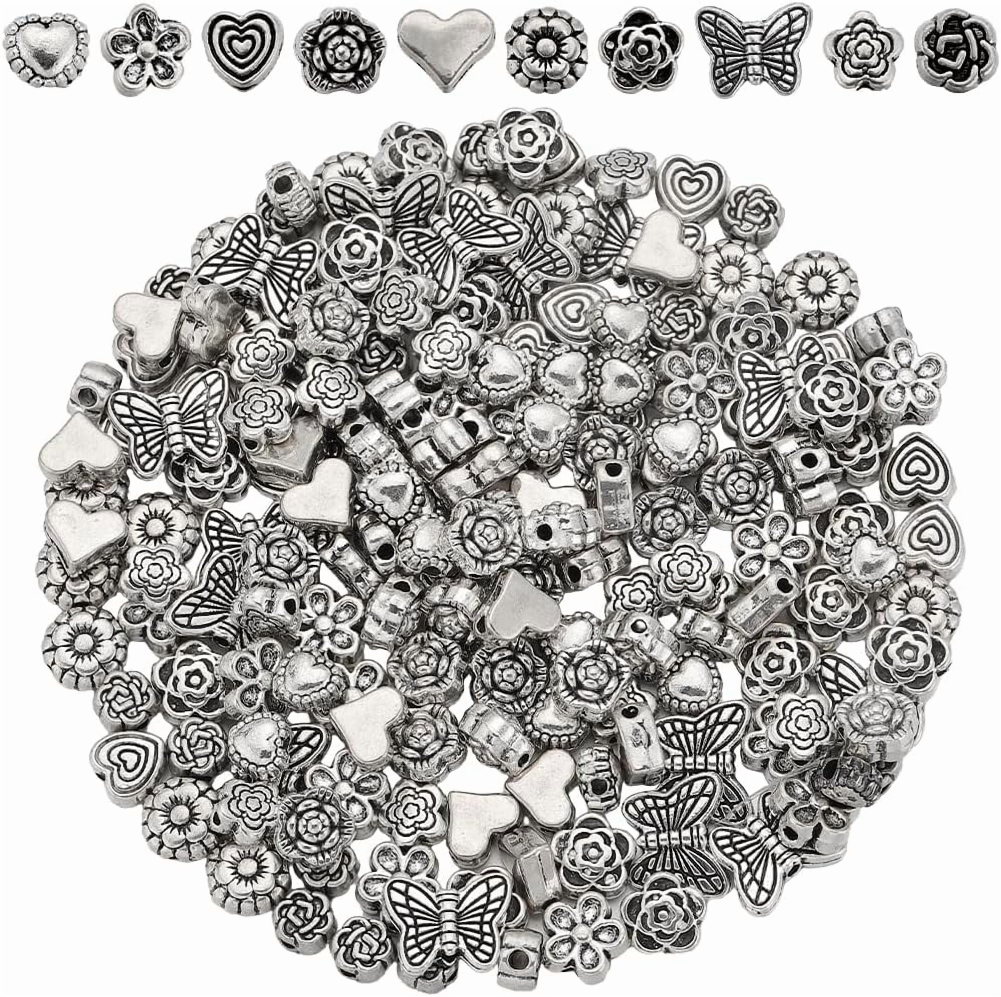 1 Box 200Pcs 10 Styles Flower Bead Silver Butterfly Beads Bulk Tibetan ...